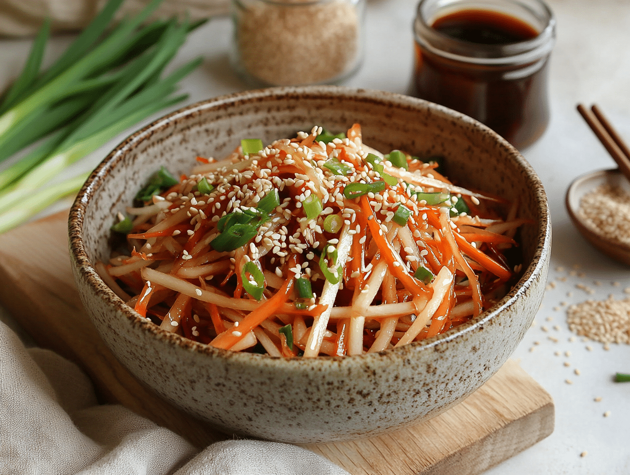 Fresh Korean Radish Salad with Soy Sauce Dressing