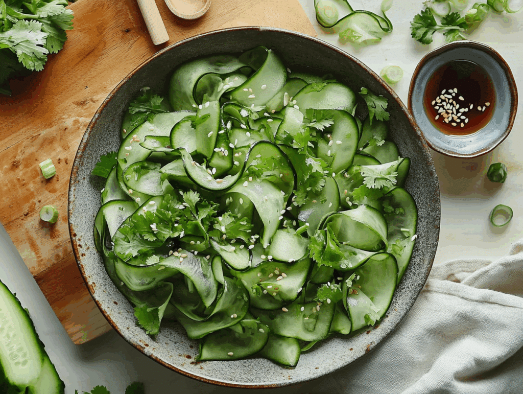 Crisp Cucumber Ribbons with Tangy Asian-Inspired Dressing